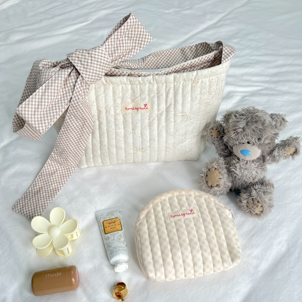 Cream Cafe au lait Bow Tie Tote Bag - Embroidery optional - Handmade ...