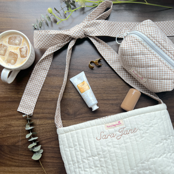 Cream Cafe au lait Bow Tie Tote Bag - Embroidery optional - Handmade ...